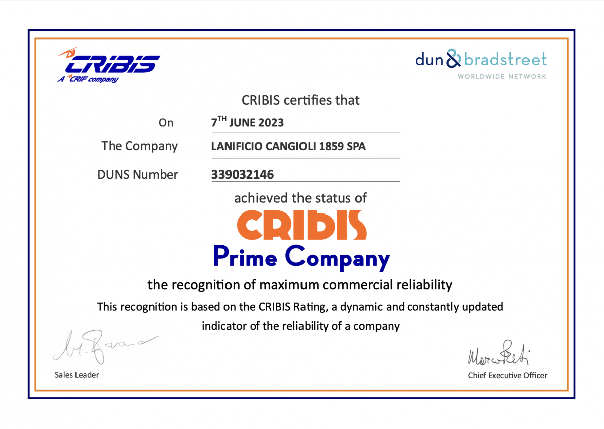 The Cangioli Group awarded CRIBIS Prime Company | Cangioli 1859